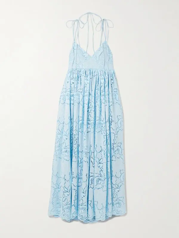 Erdem Gathered Broderie Anglaise Midi Dress - Blue