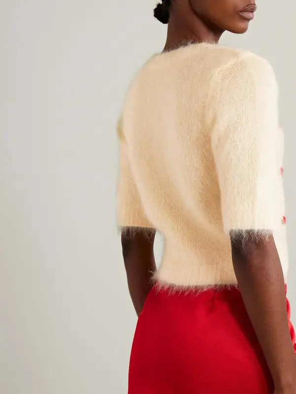 Alessandra Rich Embroidered Pointelle-knit Mohair-blend Sweater