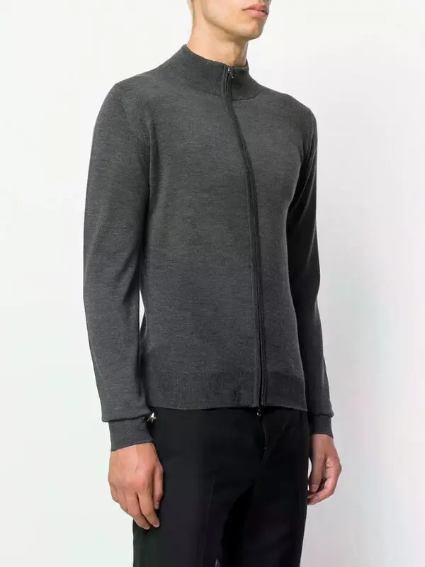 John Smedley Charcoal Merino Wool High Neck Zipped Cardigan