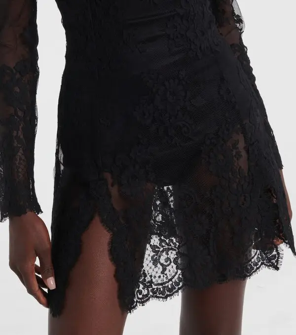 Dolce & Gabbana Cord Floral Lace Mockneck Mini Dress