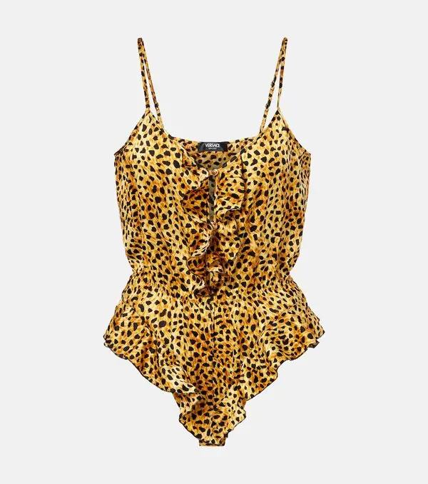 Versace Leopard-print Silk Satin Bodysuit - Multicoloured
