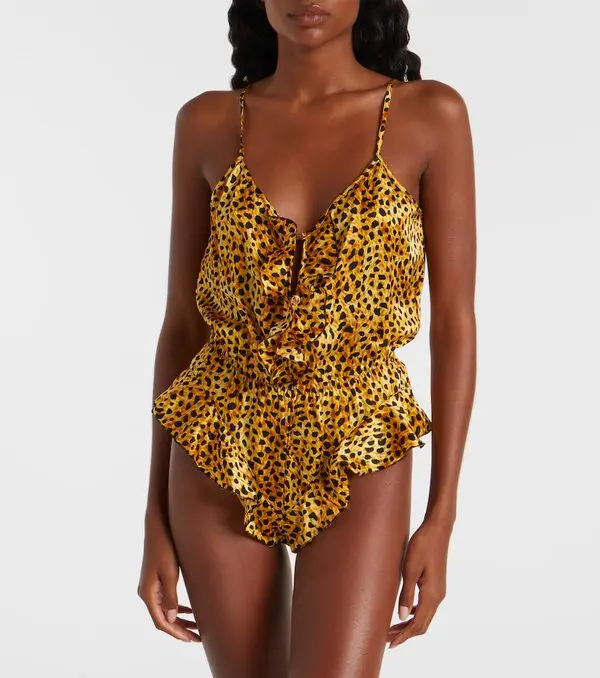 Versace Leopard-print Silk Satin Bodysuit - Multicoloured