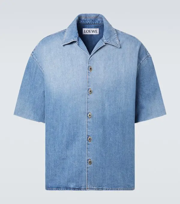 Loewe Anagram Denim Bowling Shirt - Blue