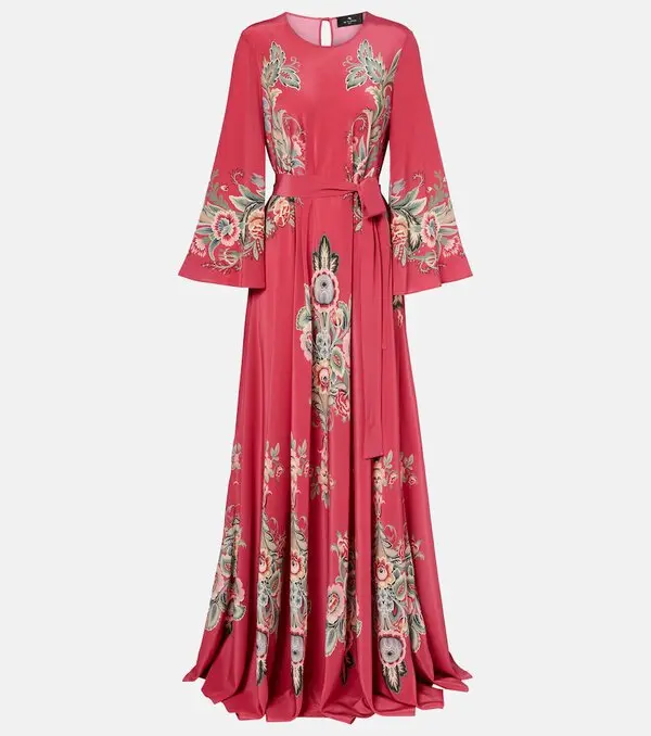 Etro Belted Printed Silk Maxi Dress - Red
