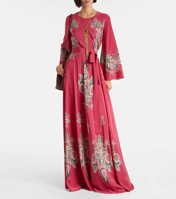 Etro Belted Printed Silk Maxi Dress