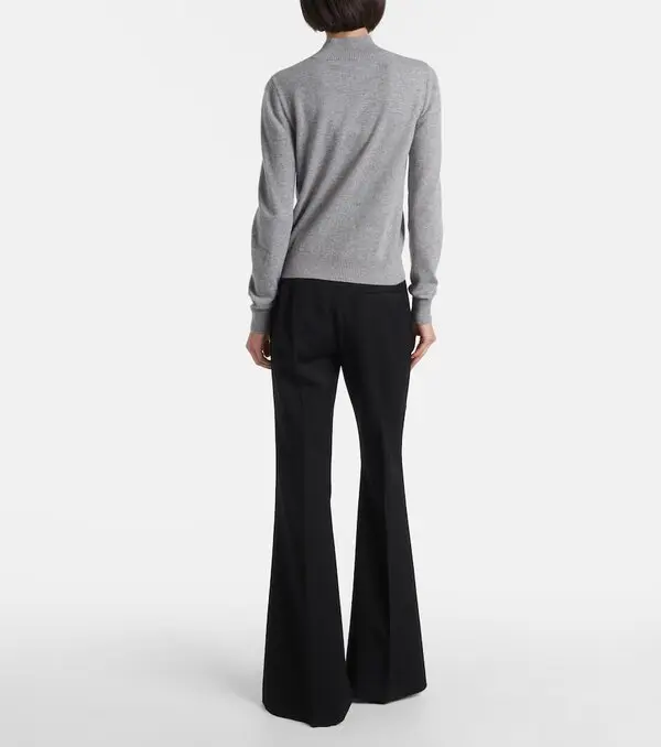 Oscar De La Renta Cashmere Mockneck Sweater With Detachable Scarf Detail - Grey
