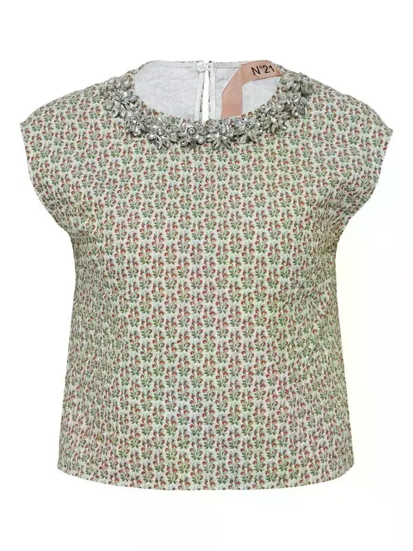N°21 Floral Print Blouse With Embellished Neckline - White
