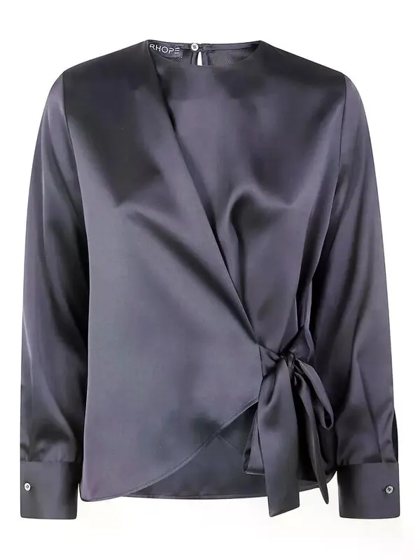 DRHOPE Tie-front Satin Blouse - Black