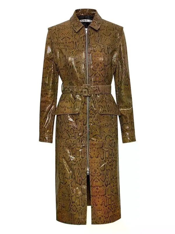 GESTUZ Colette Snakeskin-print Belted Midi Dress - Brown