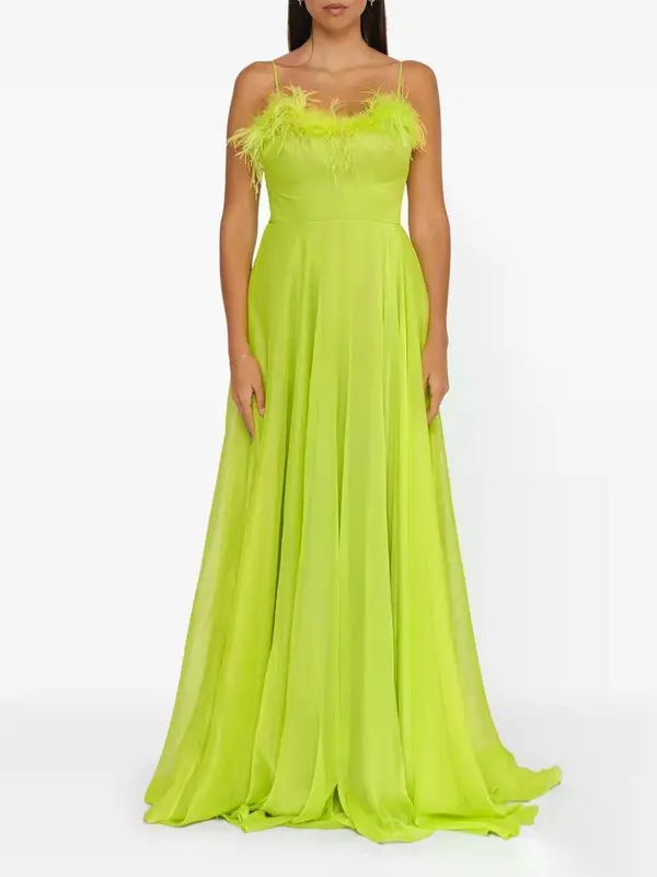 FOREVER UNIQUE Feather-trimmed Slit Maxi Dress