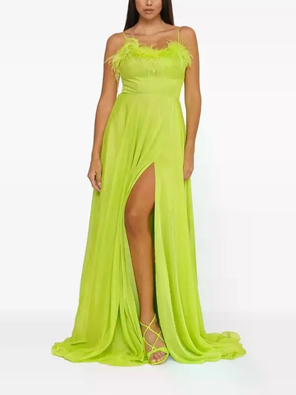 FOREVER UNIQUE Feather-trimmed Slit Maxi Dress