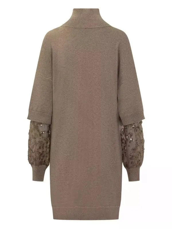 Brunello Cucinelli Embellished Sleeve Turtleneck Dress - Neutrals