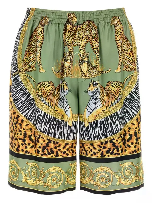 Versace Printed Silk Bermuda Shorts - Green