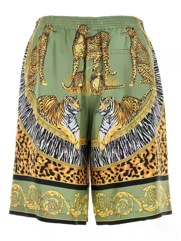 Versace Printed Silk Bermuda Shorts - Green