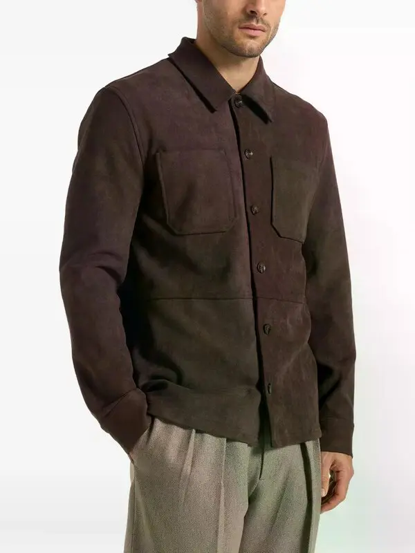Manière De Voir Thomas Suede Long Sleeve Shirt - Brown