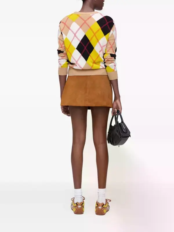 Marc Jacobs Suede Mini Skirt With Box Pleats And Button Detailing - Brown