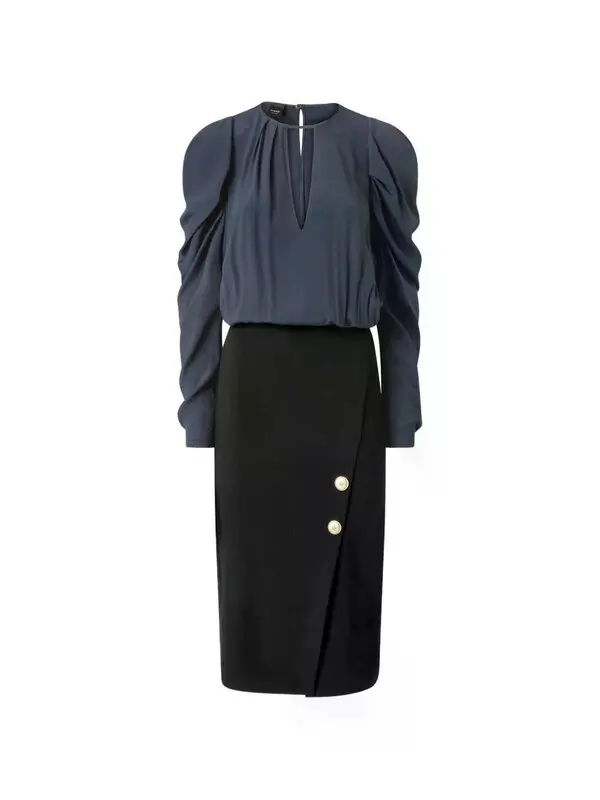 Pinko Puff Sleeve Button Detail Midi Dress - Blue