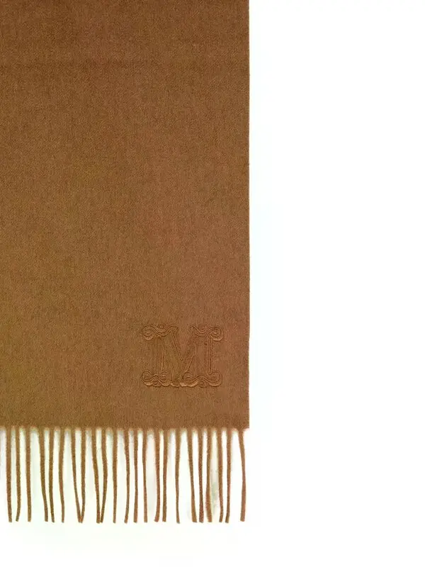 Max Mara Embroidered-monogram Fringe Scarf - Brown