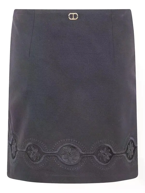 TWINSET Floral Embroidered Straight Skirt - Black