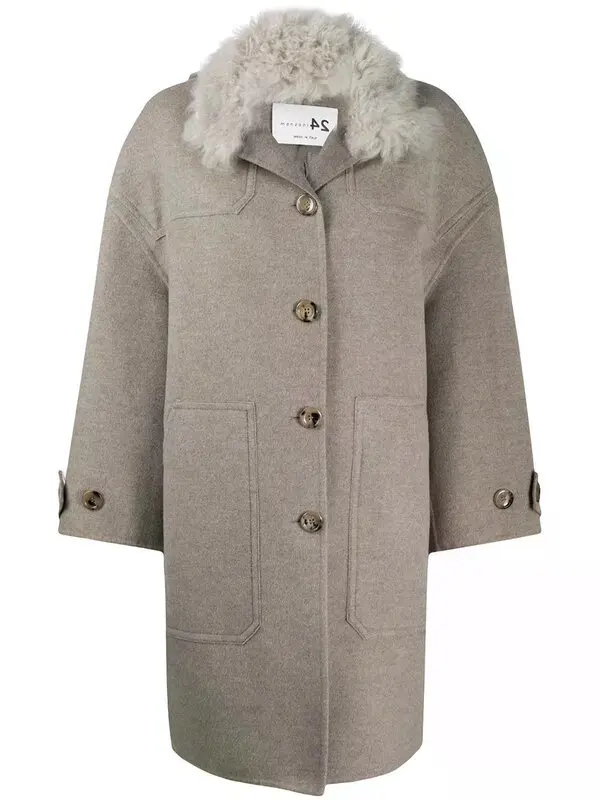 MANZONI 24 Virgin Wool-cashmere Blend Coat With Contrasting Collar - Grey