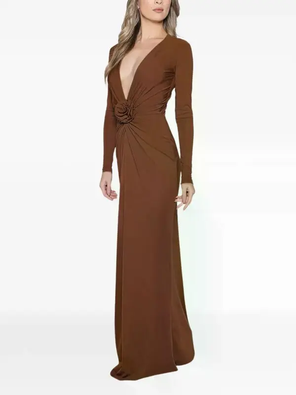 ROSERRY Mallorca Rose-embellished Twist-front Midi Dress - Brown