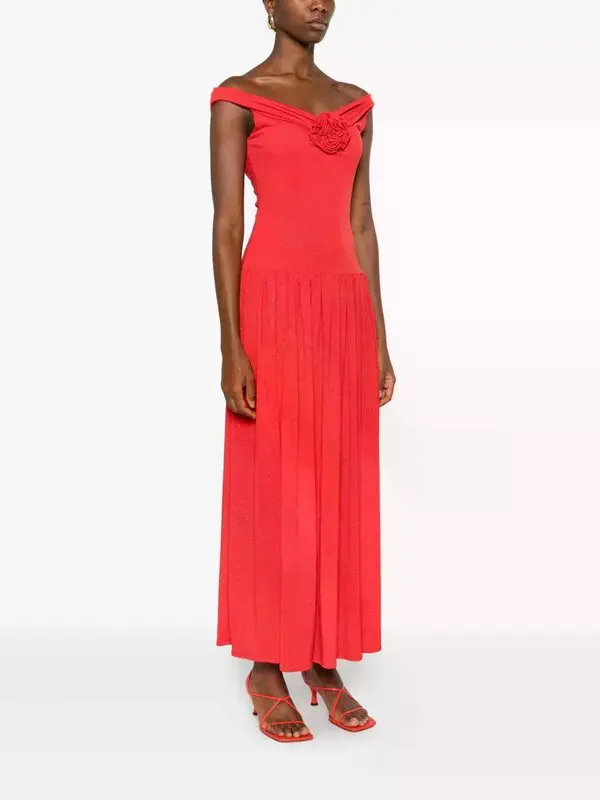 ROSERRY Rose Embellished Pleated Maxi Dress - Red