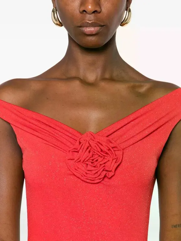 ROSERRY Rose Embellished Pleated Maxi Dress - Red