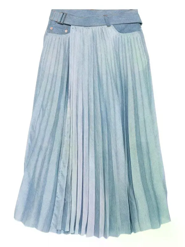 Sacai Pleated Belted Denim Midi Skirt - Blue