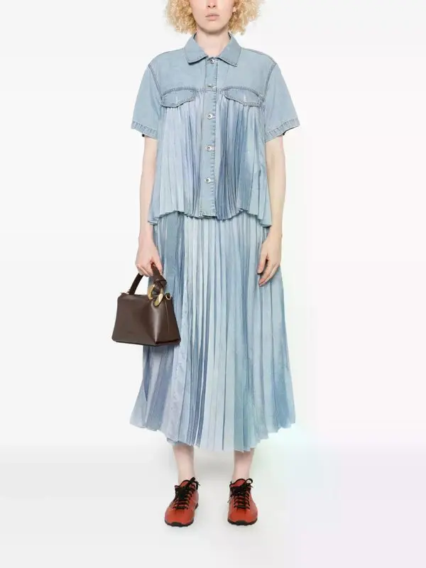 Sacai Pleated Belted Denim Midi Skirt