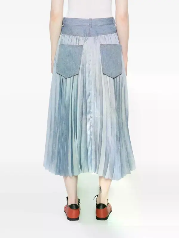 Sacai Pleated Belted Denim Midi Skirt