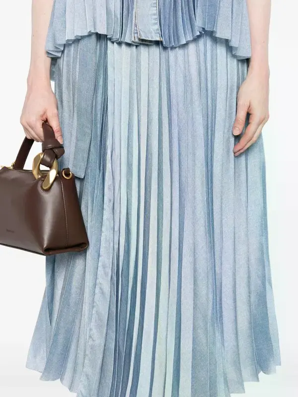 Sacai Pleated Belted Denim Midi Skirt