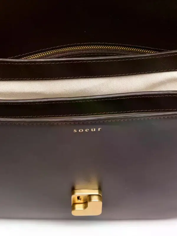 Soeur Calf Leather Cross Body Bag With Gold-tone Clasp - Brown