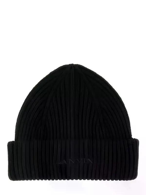 LANVIN Ribbed Knit Beanie - Black