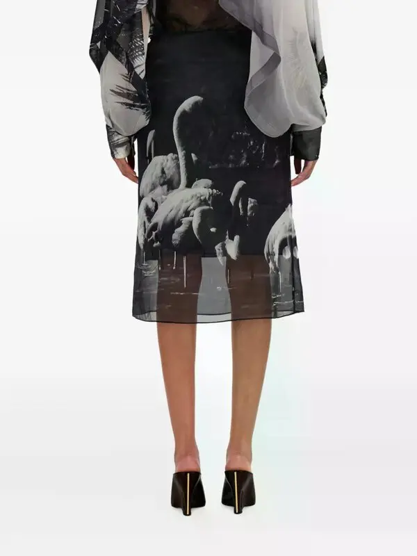 FERRAGAMO Flamingo-print Georgette Midi Skirt
