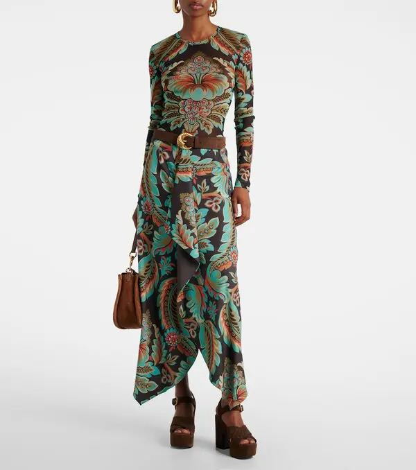 Etro Floral Asymmetric Wrap Skirt