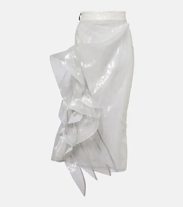 Maticevski Hymn" Ruffled Sequined Midi Skirt - Silver