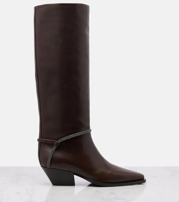 Brunello Cucinelli Monili Leather Knee-high Boots