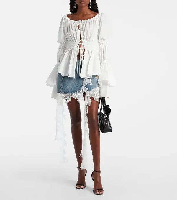 Blumarine Lace-trimmed Denim Miniskirt