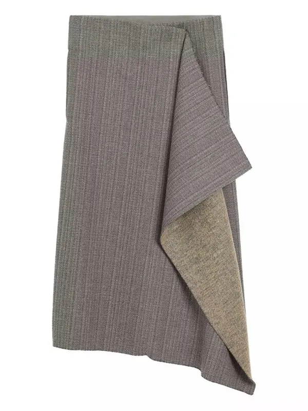 AMI Paris Wool Herringbone Wrap Midi Skirt - Grey
