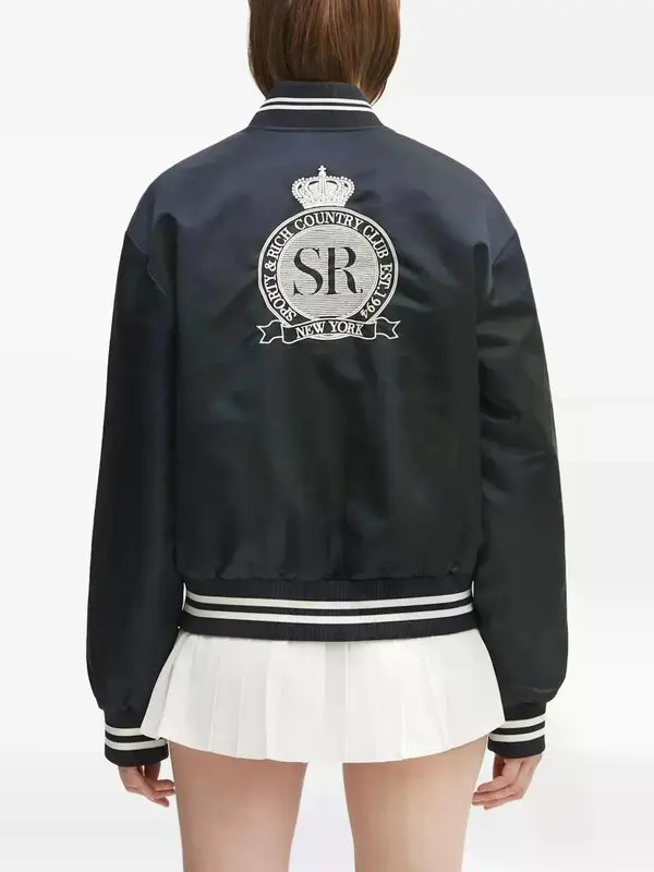 Sporty & Rich Embroidered Logo Bomber Jacket - Blue