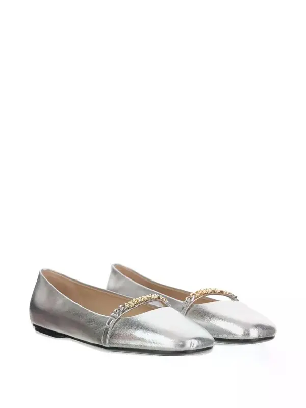 Pinko Goat Leather Square Toe Chain Ballet Flats