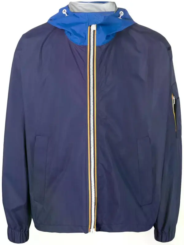 K-WAY Drawstring-hood Zip-up Jacket - Blue