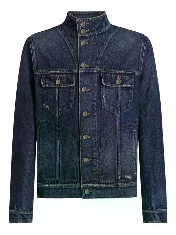 Dolce & Gabbana Denim Jacket With Mock Neck And Distressed Detailing