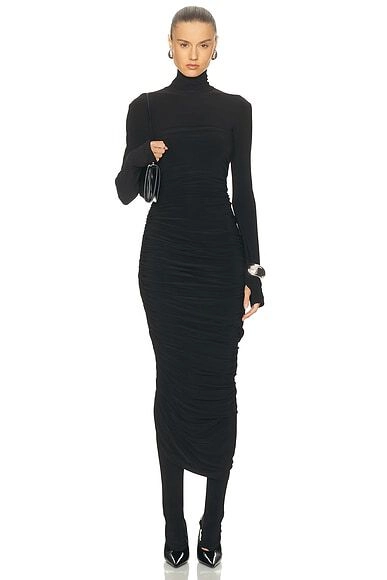 Norma Kamali Long Sleeve Turtleneck Strapless Gown - Black
