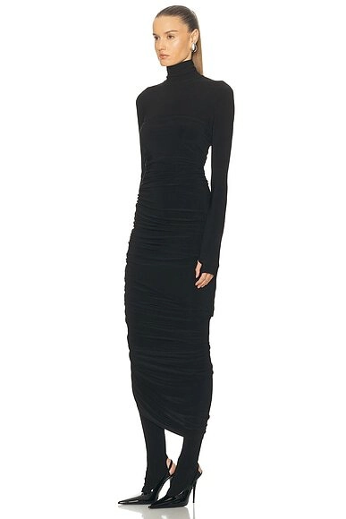 Norma Kamali Long Sleeve Turtleneck Strapless Gown