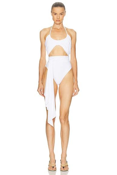 Alaïa Halterneck One Piece Swimsuit With Front Cut-out - Blanc