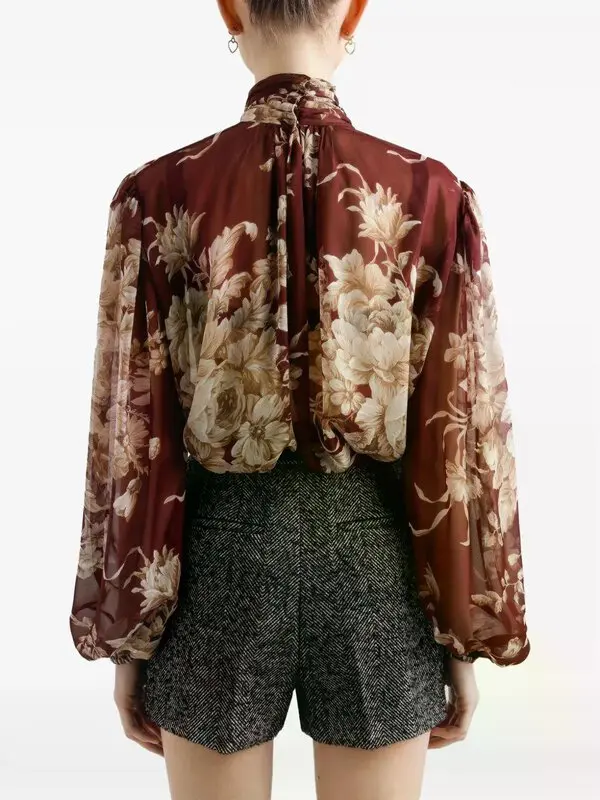 Dolce & Gabbana Floral Print Silk Bow Blouse