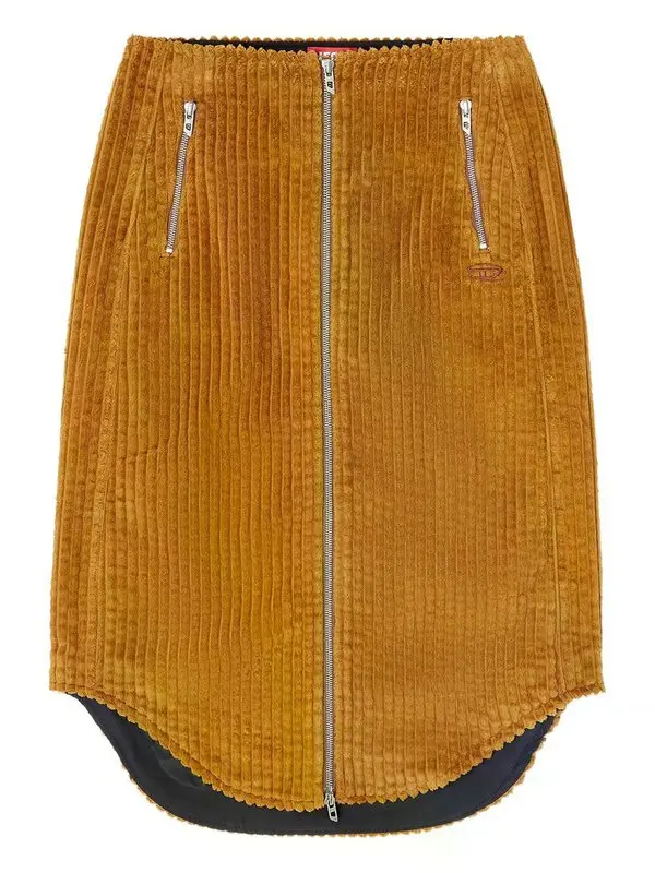 DIESEL® Corduroy Zip-front Midi Skirt - Brown