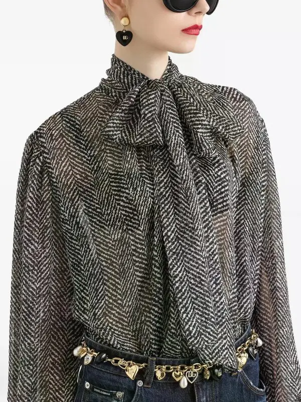 Dolce & Gabbana Chevron Print Bow Blouse