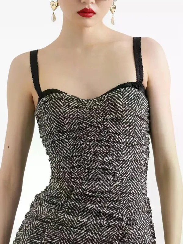 Dolce & Gabbana Midi Chevron Strapless Dress